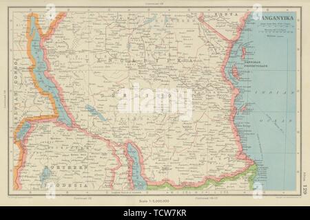 TANGANYIKA. South Tanzania. Zanzibar Protectorate. BARTHOLOMEW 1952 old ...