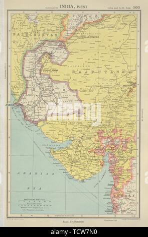 BRITISH INDIA NORTH WEST. Sind Rajputana Gujarat. BARTHOLOMEW 1944 old ...