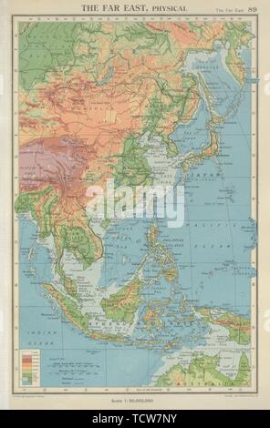 THE FAR EAST PHYSICAL. East Asia East Indies. BARTHOLOMEW 1952 old ...