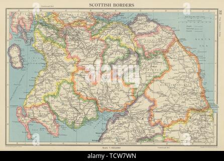 SCOTTISH BORDERS. Scotland south. BARTHOLOMEW 1952 old vintage map plan ...