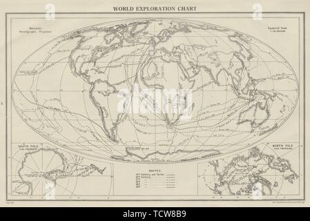 WORLD EXPLORATION. Explorers routes dates centuries. BARTHOLOMEW 1952 ...