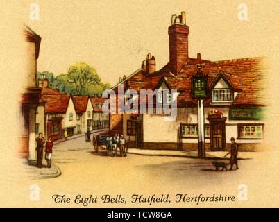 Old pub sign, eight bells, 1700, Church Street, Chipping Campden ...