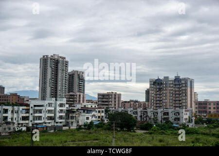 Dongguan Shipai town city scenery, black clouds press the top, mountain ...