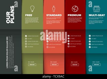 Products features list table template with products or services options ...
