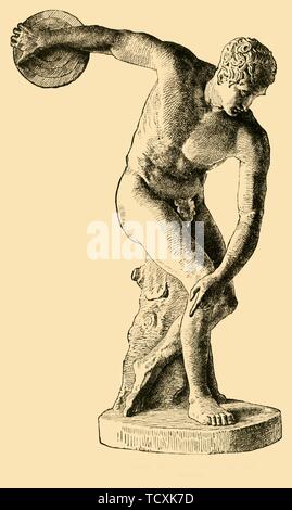 sports, athletics, discus throwing, discus thrower during training in ...