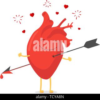 Cute cartoon heart character pierced being shot by arrow emoji sad ...