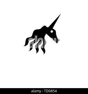 Unicorn black contour portrait. Unicorn head in front view vector ...