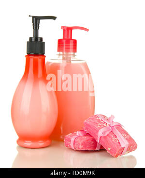 Liquid and hand-made soaps isolated on white Stock Photo - Alamy