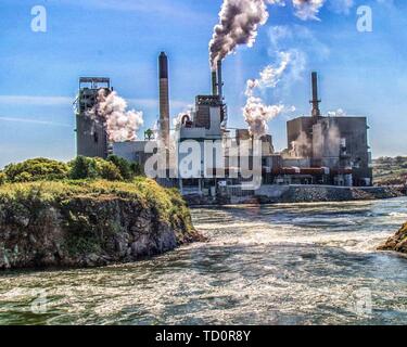 Irving Pulp and Paper mill with reversing falls flowing by on the Saint ...