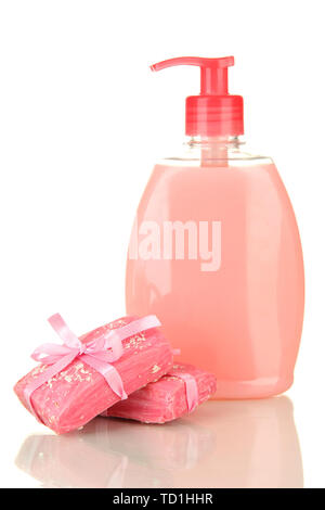 Liquid and hand-made soaps isolated on white Stock Photo - Alamy
