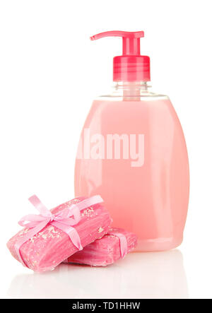 Liquid and hand-made soaps isolated on white Stock Photo - Alamy