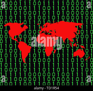 world map and binary digits Stock Photo - Alamy