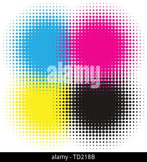 CMYK halftone element faded. CYMK color prints separation halftones ...