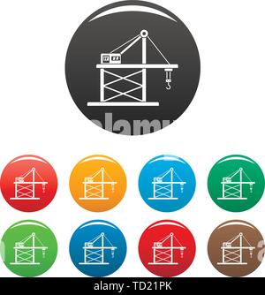Crane lifting maritime container icons set cartoon vector. Ship cargo ...
