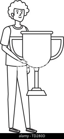 young man lifting trophy cup award Stock Vector Image & Art - Alamy