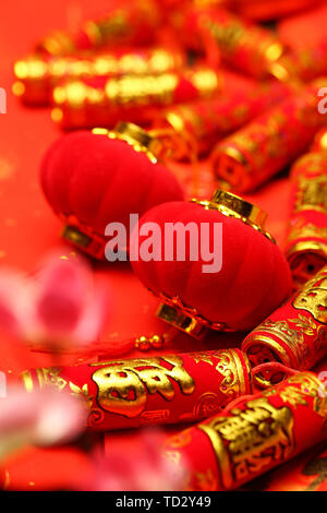 Spring Festival firecrackers red lanterns Stock Photo - Alamy