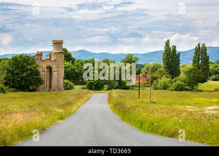 The Malvern hills with Robert Adams Dunstall castle folly at Dunstall ...