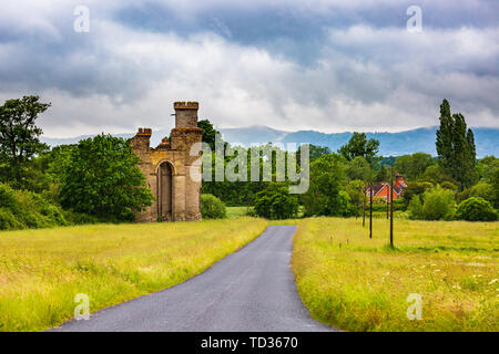 The Malvern hills with Robert Adams Dunstall castle folly at Dunstall ...