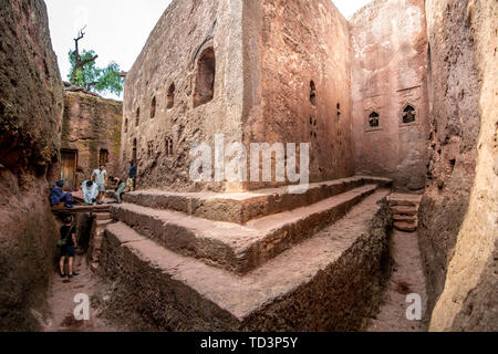The rock hewn church of Bet Mikael (Debre Sina) in Lalibela, Ethiopia ...