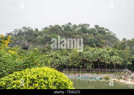 Construction canal woods in the rain in Guilin, China in autumn Stock ...