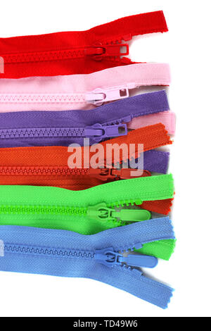 Multicolored zippers isolated on white Stock Photo - Alamy