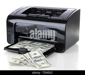 Printer printing fake dollar bills isolated on white background Stock ...