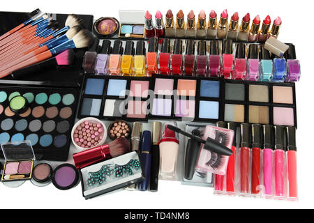 Lot of different cosmetics isolated on white Stock Photo - Alamy
