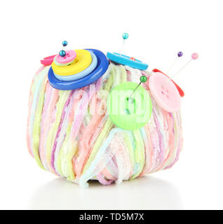Colorful buttons and multicolor wool ball, isolated on white Stock ...