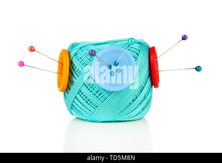 Colorful buttons and wool balls, isolated on white Stock Photo - Alamy