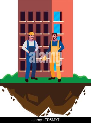 male builders constructors workers with building vector illustration ...