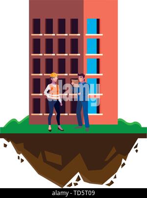 couple of builders constructors workers with building vector ...