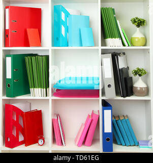 White office shelves with different stationery, close up Stock Photo ...