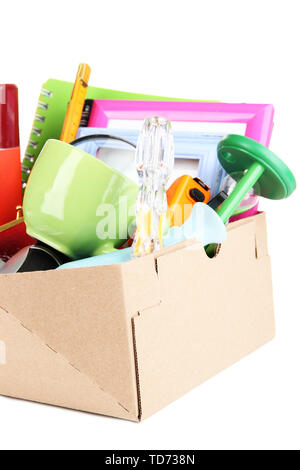 Personal property in carton isolated on white Stock Photo - Alamy