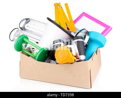 Personal property in carton isolated on white Stock Photo - Alamy