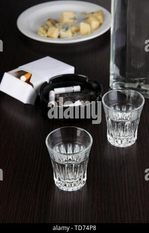 Vodka and snack on table close-up Stock Photo - Alamy