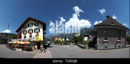 Town square of Flums, Swiss Alps, showing old town hall Stock Photo - Alamy