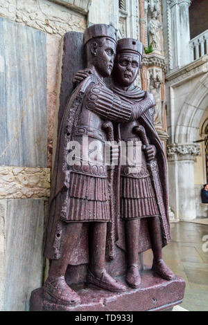 Famous porphyry statue of Four Tetrarchs at a corner of Saint Mark's ...