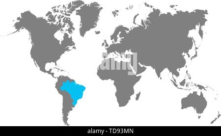 The map of Brazil is highlighted in blue on the South America map Stock ...