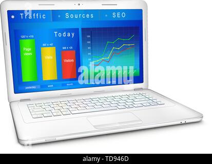 Web statistics analytic charts on Computer screen icon set. Flat vector ...
