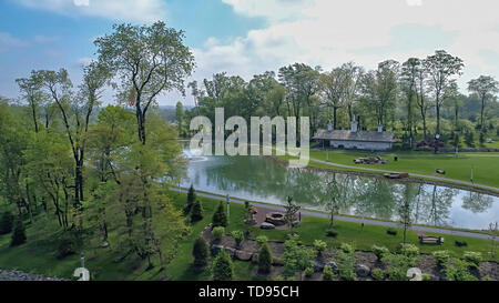 Aerial View of a Old Barns with Steeple or Cupola as Seen by a Drone ...