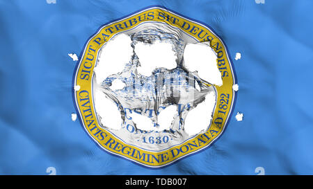 Holes in Boston city, capital of Massachusetts state flag, white ...