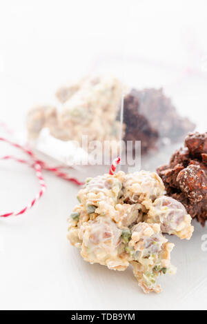 Rocks with chocolate and nuts. Christmas theme. Healthy sweet dessert ...