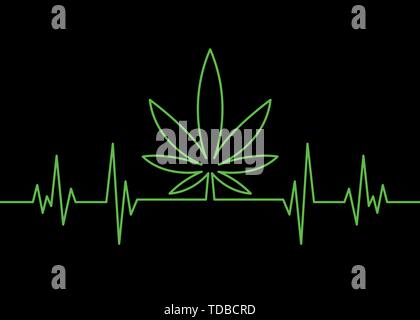 Marijuana leaf heartbeat pulse monitor. Vector illustration cardiogram ...