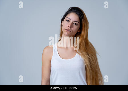 Facial expressions, emotions Anger. Young attractive caucasian woman ...