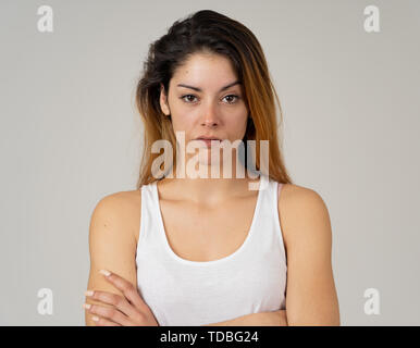 Facial expressions, emotions Anger. Young attractive caucasian woman ...