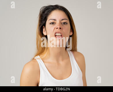 Facial expressions, emotions Anger. Young attractive caucasian woman ...