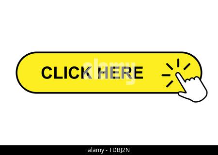 Click here button with hand icon . Template for your design Stock ...
