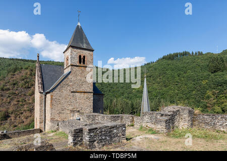 Aerial view of Esch-sur-Sure, medieval town in Luxembourg, dominated by ...