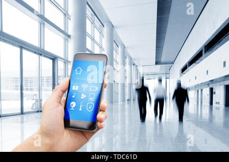 smart phone with smart home with modern hall Stock Photo - Alamy