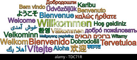 WELCOME word cloud in many different languages vector illustration ...